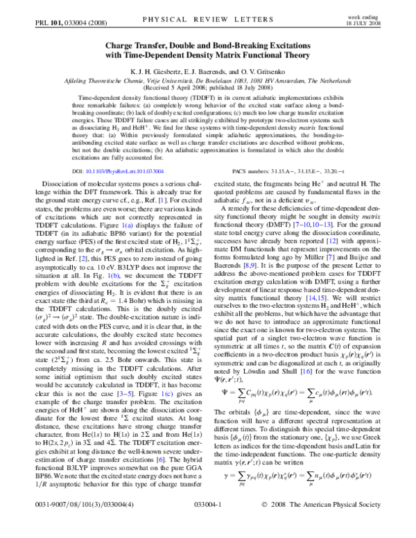 (PDF) Charge Transfer, Double and Bond-Breaking Excitations with Time-Dependent Density Matrix ...