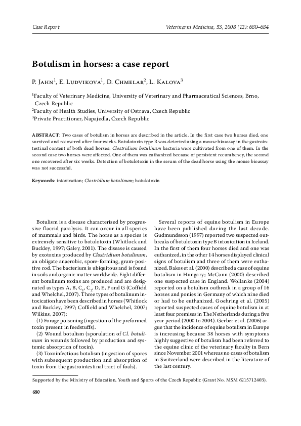 (PDF) Botulism in horses: a case report