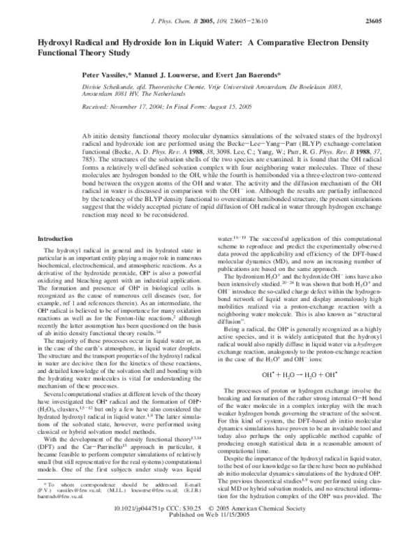 (PDF) Hydroxyl Radical and Hydroxide Ion in Liquid Water: A Comparative ...