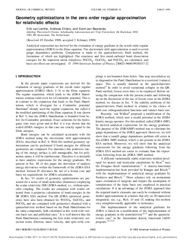 Pdf Geometry Optimizations In The Zero Order Regular Approximation
