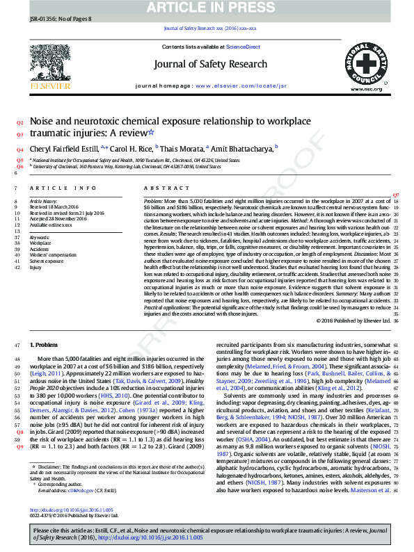 (PDF) Noise and neurotoxic chemical exposure relationship to workplace ...