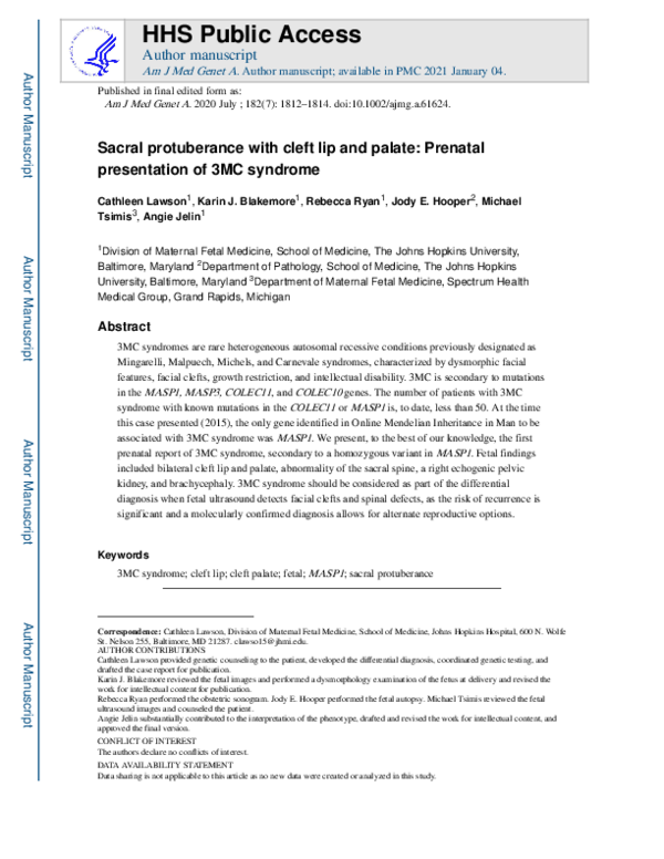 (PDF) Sacral protuberance with cleft lip and palate: Prenatal presentation of 3MC syndrome
