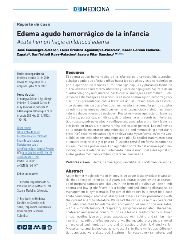 (PDF) Edema agudo hemorrágico de la infancia