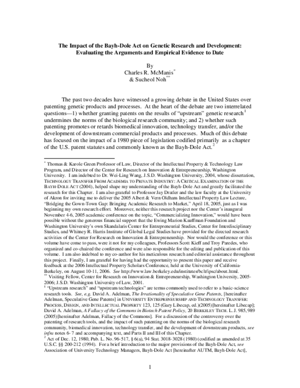 (PDF) The Impact of the Bayh-Dole Act on Genetic Research and ...