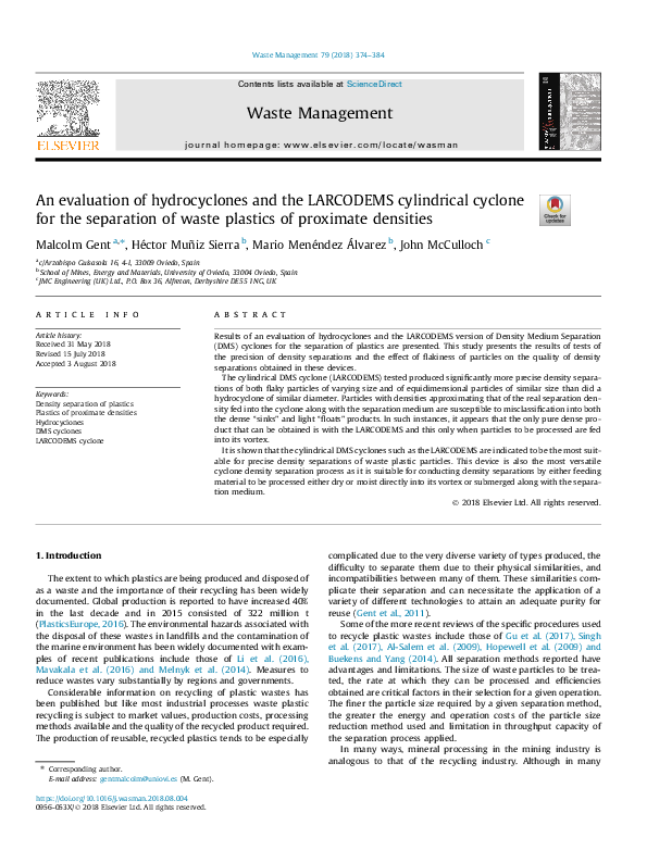 (PDF) An evaluation of hydrocyclones and the LARCODEMS cylindrical ...
