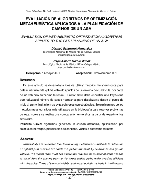(PDF) Evaluación de Algoritmos de Optimización Metaheurística Aplicados a la Planificación de ...