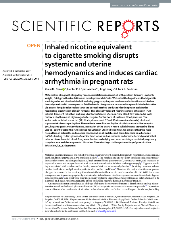 (PDF) Inhaled nicotine equivalent to cigarette smoking disrupts ...