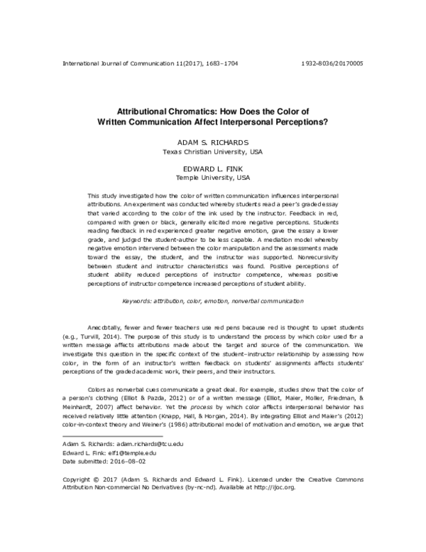 (PDF) Attributional Chromatics: How Does the Color of Written ...