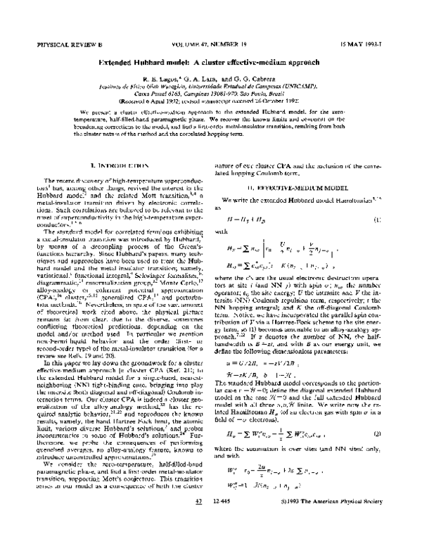 (PDF) Extended Hubbard model: A cluster effective-medium approach