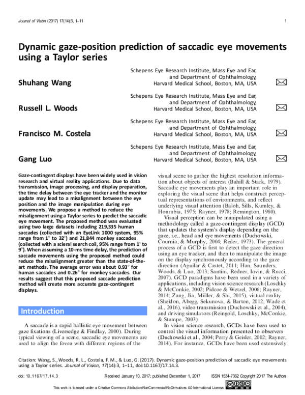 (PDF) Dynamic gaze-position prediction of saccadic eye movements using ...