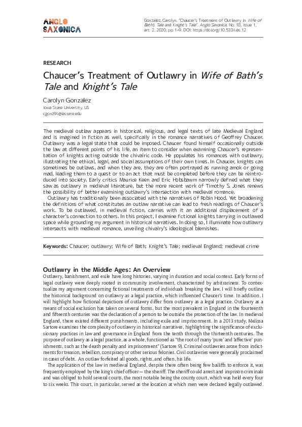 (PDF) Chaucer's Treatment of Outlawry in Wife of Bath's Tale and Knight ...