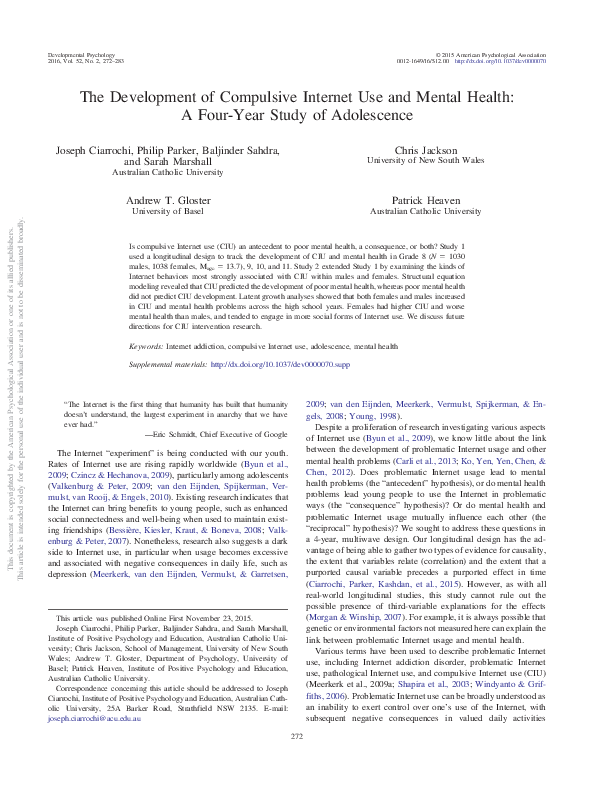 (PDF) The Development of Compulsive Internet Use and Mental Health: A ...