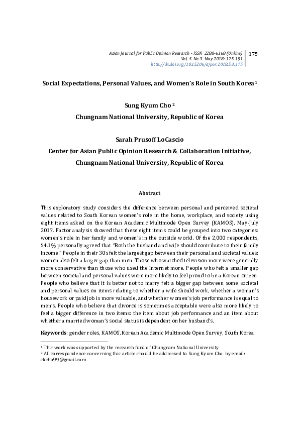 (PDF) Social Expectations, Personal Values, and Women’s Role in South ...