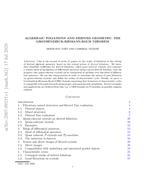 (PDF) Algebraic foliations and derived geometry II: the Grothendieck ...