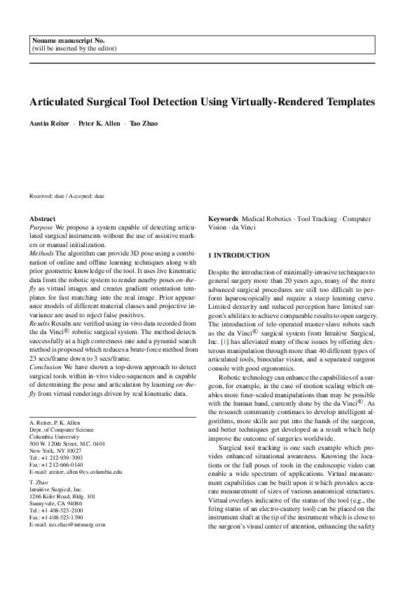 (PDF) Articulated Surgical Tool Detection Using Virtually-Rendered ...