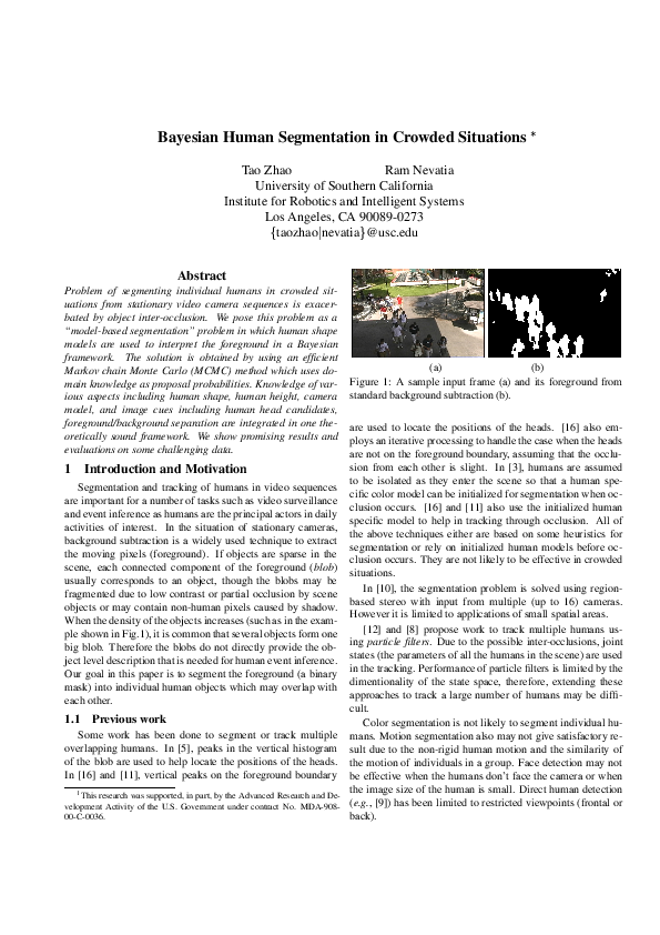 (PDF) Bayesian human segmentation in crowded situations