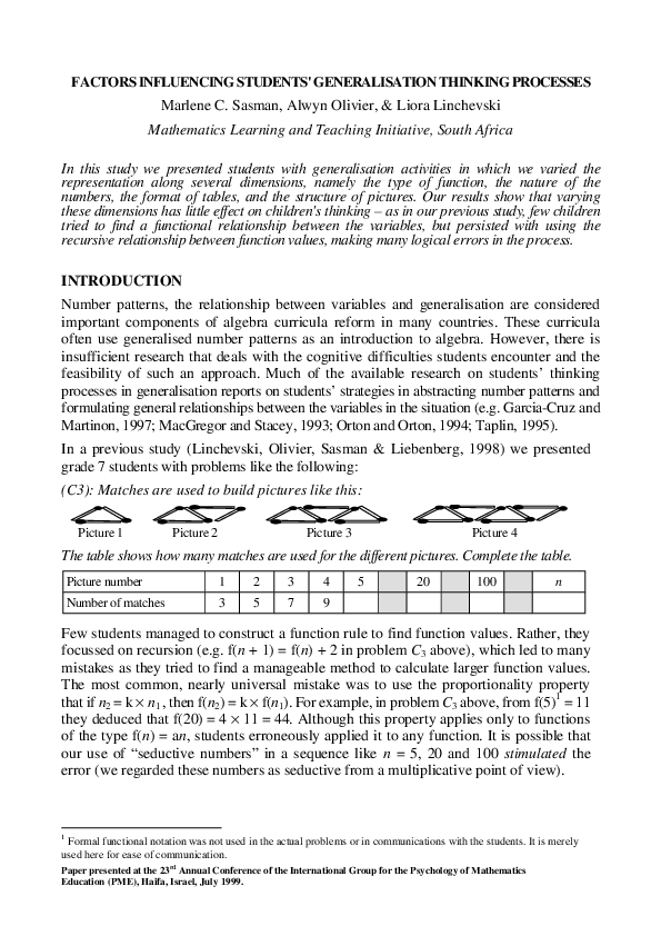 (PDF) Factors Influencing Students' Generalisation Thinking Processes