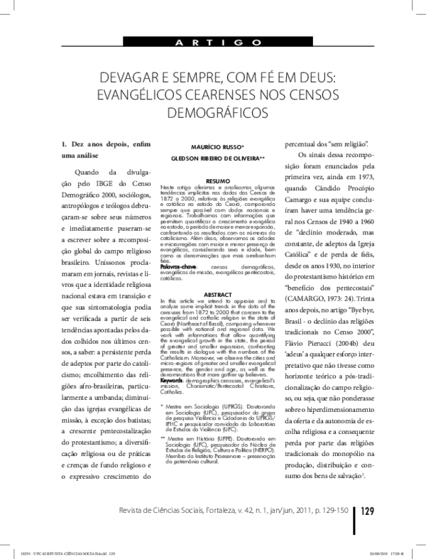 (PDF) Devagar e sempre, com fé em Deus: Evangélicos Cearenses nos censos demográficos