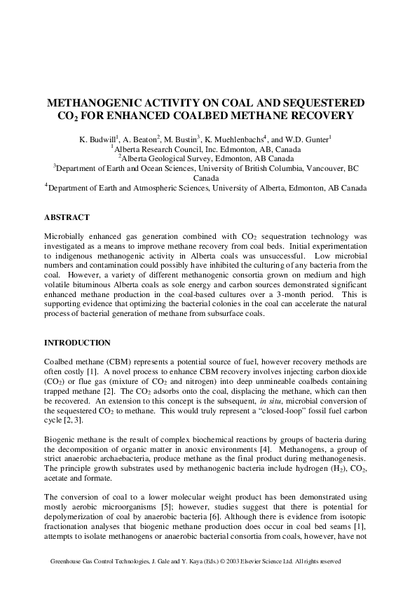 (PDF) Methanogenic Activity on Coal and Sequestered CO2 for Enhanced ...