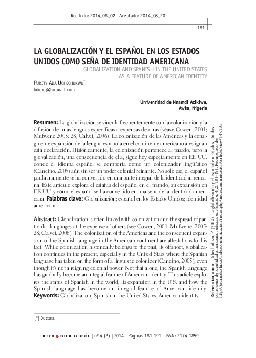 (PDF) Globalization and Spanish in the United States as a feature of ...