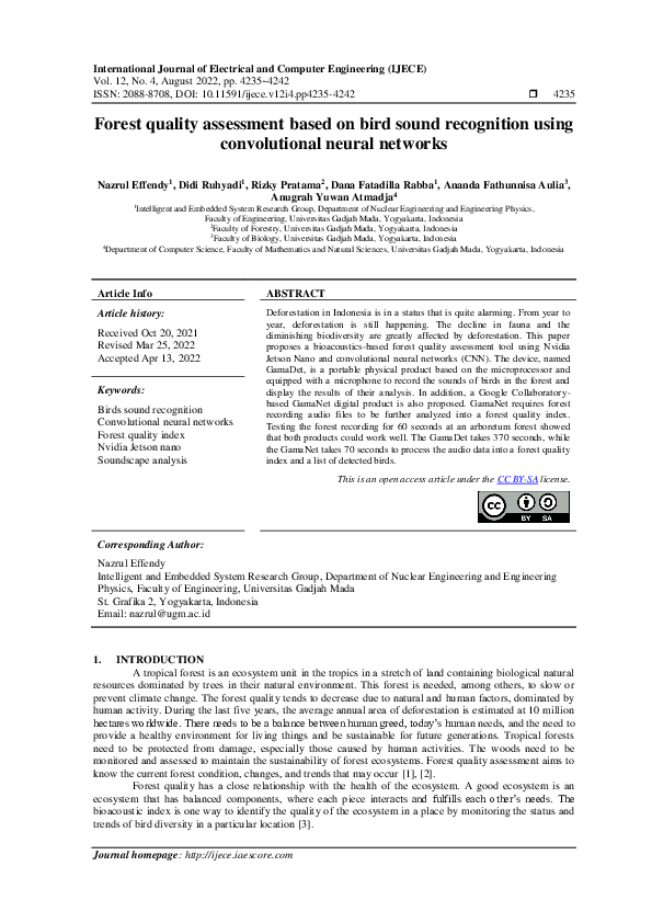 (PDF) Forest quality assessment based on bird sound recognition using convolutional neural networks