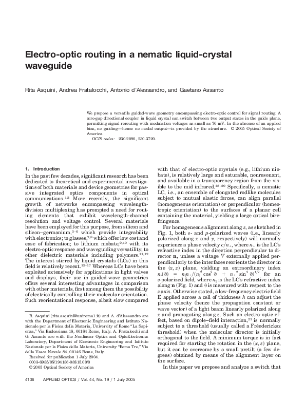 (PDF) Electro-optic routing in a nematic liquid-crystal waveguide ...