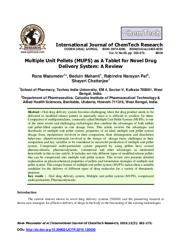 (PDF) Multiple Unit Pellets (MUPS) as A Tablet for Novel Drug Delivery ...