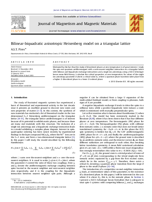 (PDF) Bilinear-biquadratic anisotropic Heisenberg model on a triangular lattice