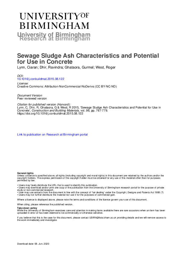 (PDF) Sewage sludge ash characteristics and potential for use in concrete