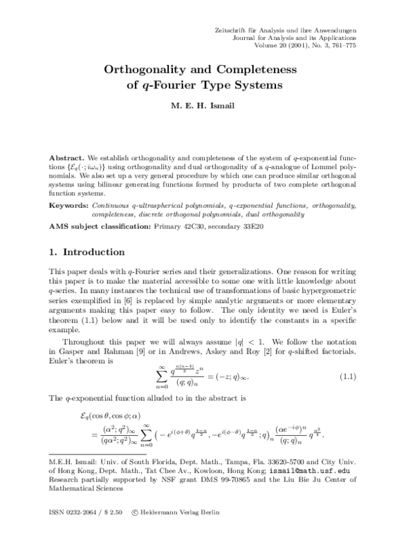 (PDF) Orthogonality and Completeness of $q$-Fourier Type Systems