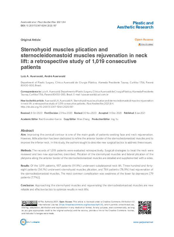 (PDF) Sternohyoid muscles plication and sternocleidomastoid muscles ...