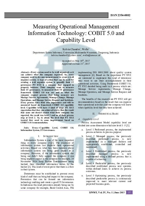 (PDF) Measuring Operational Management Information Technology: COBIT 5.0 and Capability Level
