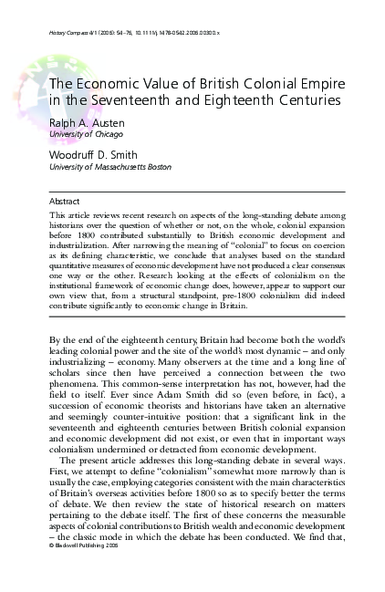 (PDF) The Economic Value of British Colonial Empire in the Seventeenth ...