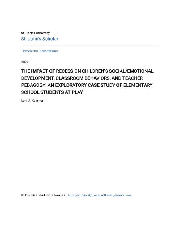 (PDF) The Impact of Recess on Children S Social Emotional Development ...