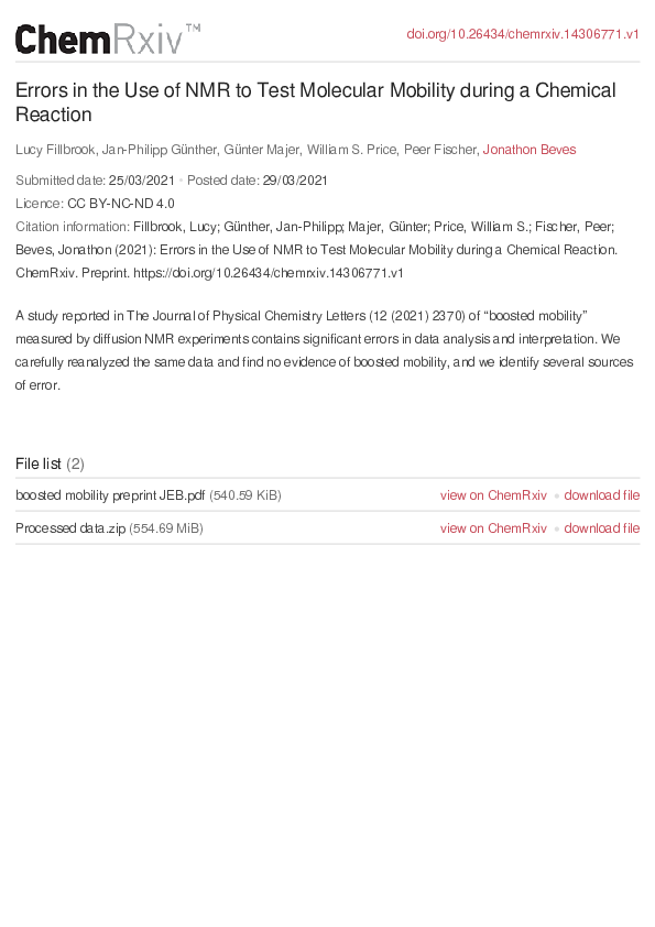 (PDF) Errors in the Use of NMR to Test Molecular Mobility during a ...