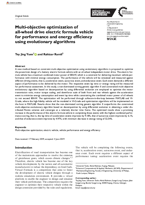 (PDF) Multi-objective optimization of all-wheel drive electric formula vehicle for performance ...
