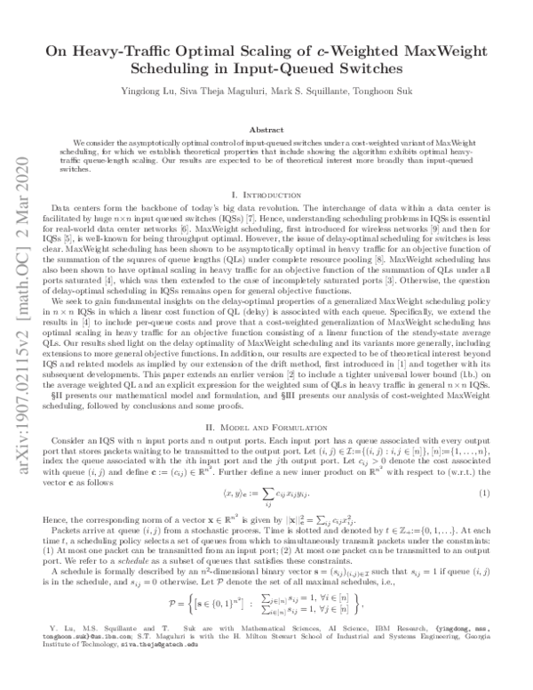 (PDF) Optimal Dynamic Control for Input-Queued Switches in Heavy Traffic