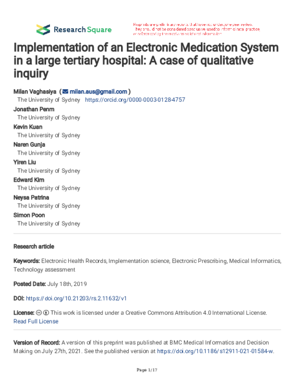 (PDF) Implementation of an Electronic Medication System in a large ...