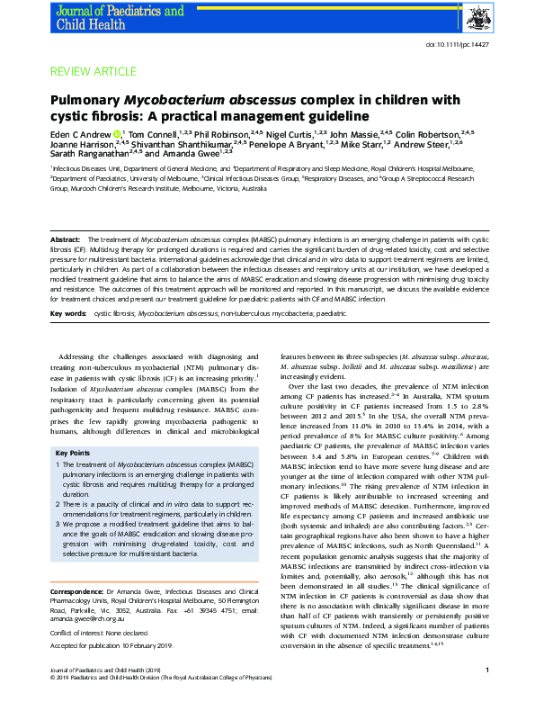 (PDF) Pulmonary Mycobacterium abscessus complex in children with cystic ...