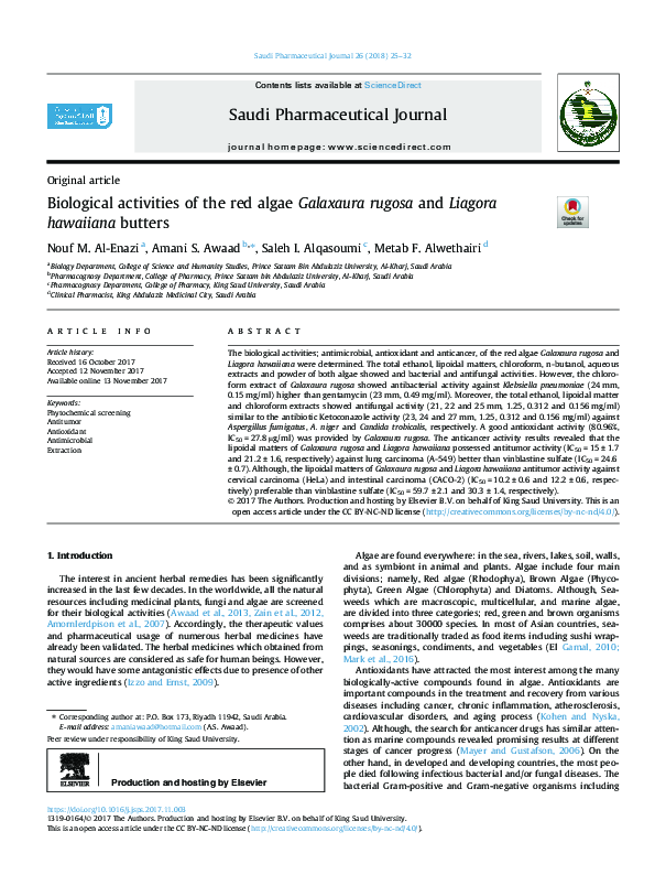 (PDF) Biological activities of the red algae Galaxaura rugosa and ...