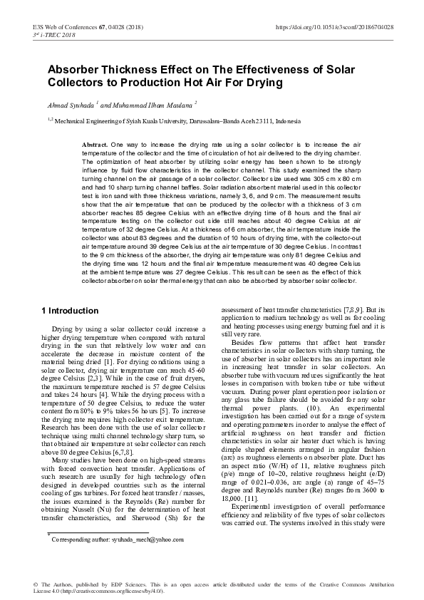 (PDF) Absorber Thickness Effect on The Effectiveness of Solar ...