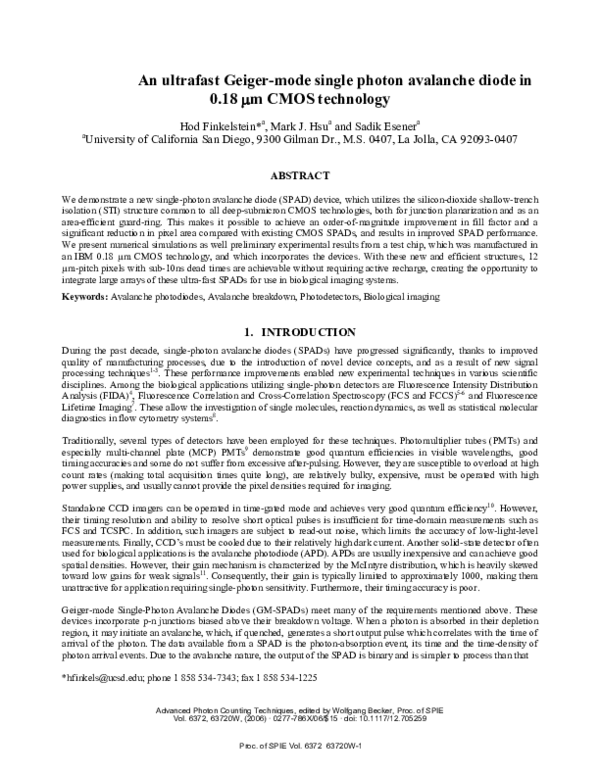 (PDF) An ultrafast Geiger-mode single-photon avalanche diode in 0.18-μm ...
