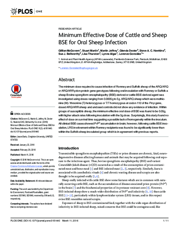 (PDF) Minimum Effective Dose of Cattle and Sheep BSE for Oral Sheep ...
