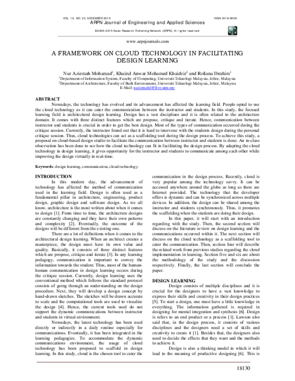 (PDF) A Framework on Cloud Technology in Facilitating Design Learning