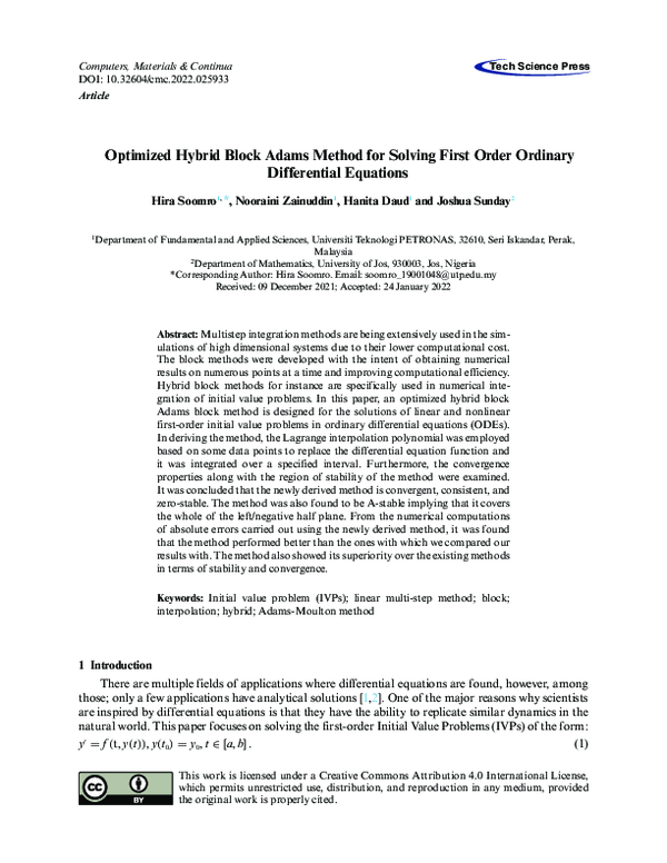 (PDF) Optimized Hybrid Block Adams Method for Solving First Order Ordinary Differential Equations