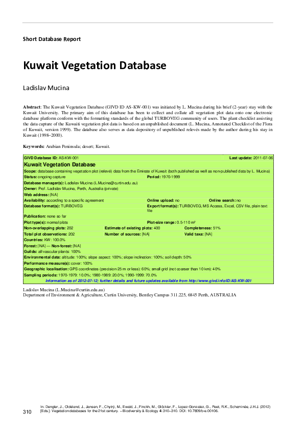 (PDF) Kuwait Vegetation Database