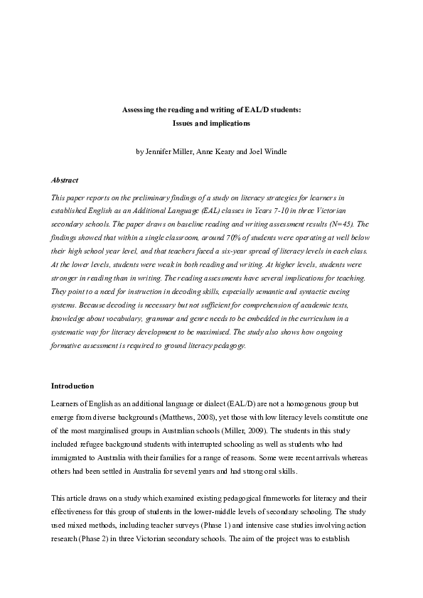 (PDF) Assessing the reading and writing of EAL/D students: issues and ...
