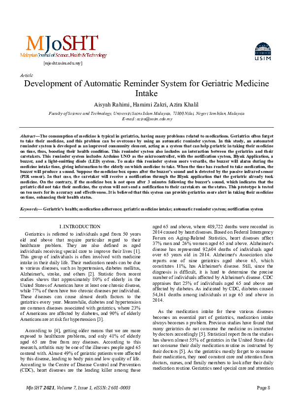 (PDF) Development of Automatic Reminder System for Geriatric Medicine ...