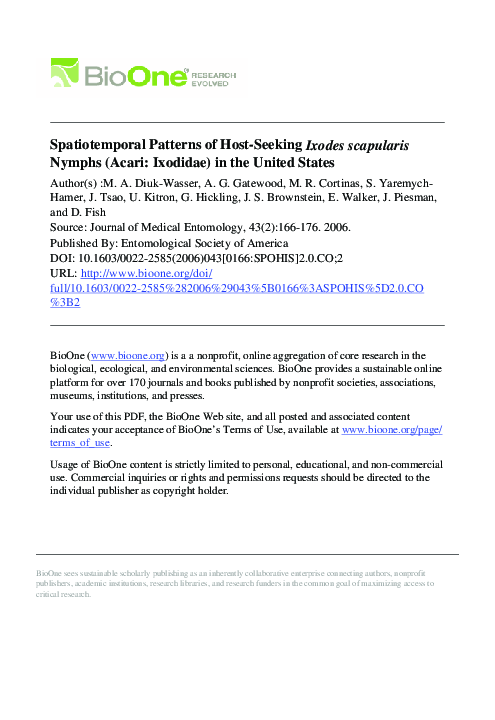 (PDF) Spatiotemporal Patterns of Host-Seeking Ixodes scapularis Nymphs (Acari: Ixodidae) in the ...