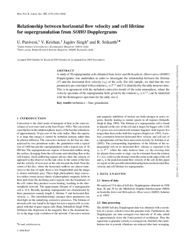 (PDF) Relationship between horizontal flow velocity and cell lifetime ...